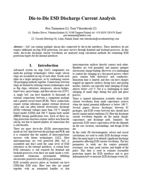 Die To Die Esd Discharge Current Analysis Pdf Electrostatic Discharge Capacitor