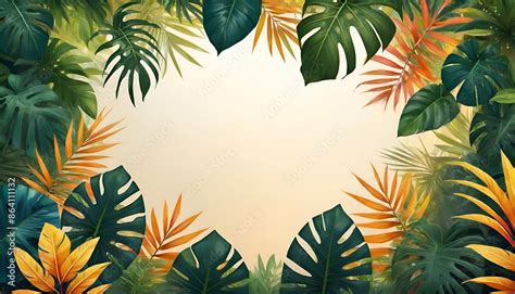 Tropical Ecosystem Lush Jungle Background With A Border Of Vibrant