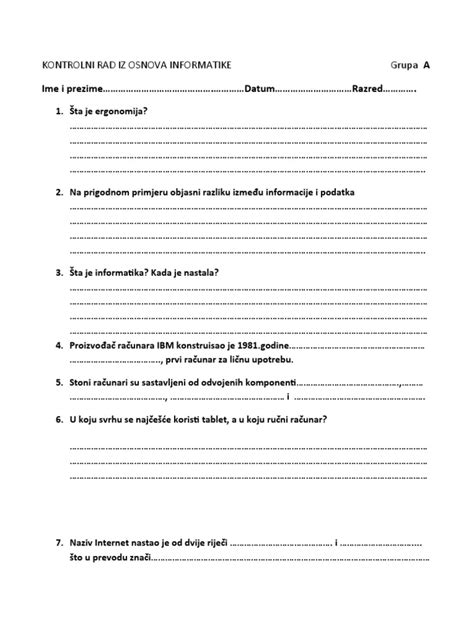 Prvi Kontrolni Rad Za 6 Razred Pdf