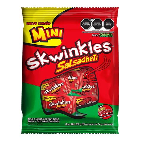 Dulce Enchilado Skwinkles Salsagheti Mini Sabor Sandía Y Salsa Sabor Tamarindo 20 Pzas 14 G C U