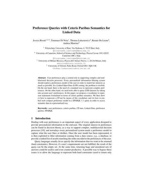 Pdf Preference Queries With Ceteris Paribus Semantics For Linked Data