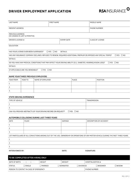 Fillable Online Rsaautofleet Driver Employment Application Rsa Auto Fleet Fax Email Print