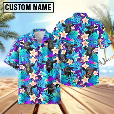 Uni Black Angus Light Blue Flowers 3d Hawaiian Shirt Unijames