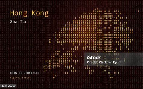 hong kong map shown in binary code pattern matrix numbers zero one