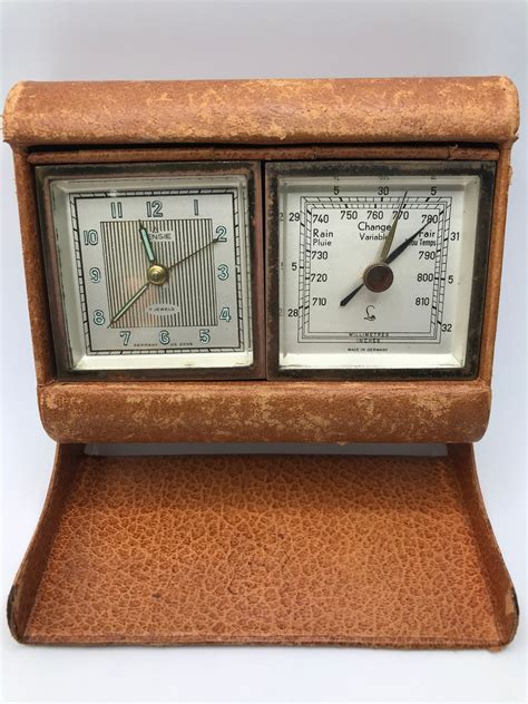 Vintage Rensie Travel Alarm Clock And Barometer In Leather Etsy
