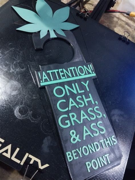 🌱 Ass Cash Or Grass Doorknob Signhanger・ Stl File For 3d Printing・cults