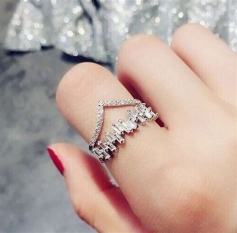 20 Ct Cz Chevron Engagement Ring Silver Plated Curve Bridal Christmas