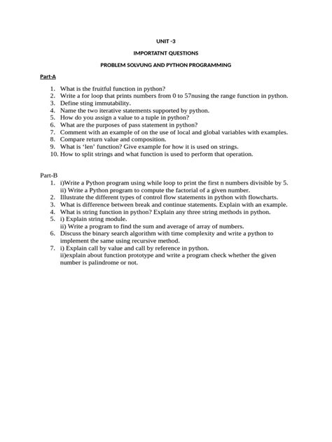 Unit 3 Python Programming Questions Pdf