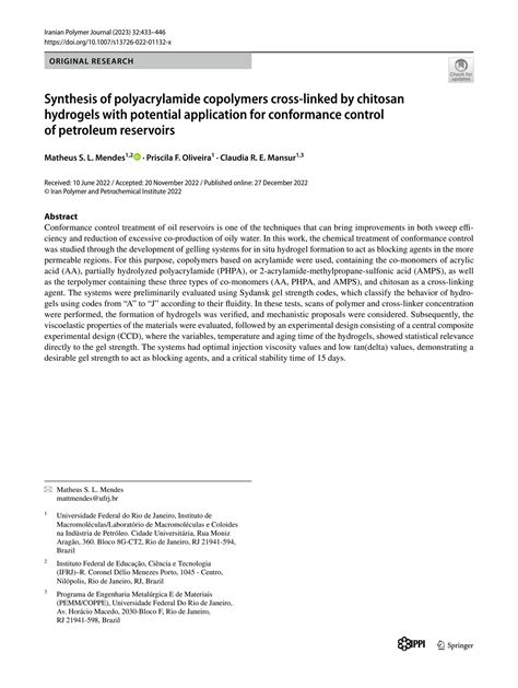 Solution Synthesis Of Polyacrylamide Copolymers Cross Linked By
