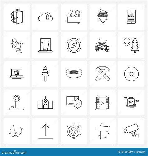 Set Of 25 Modern Line Icons Of Chart Presentation Business Setting Mobile Location Stock