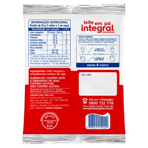Leite Em Pó Integral Instantâneo 200g Piracanjuba Farmalife