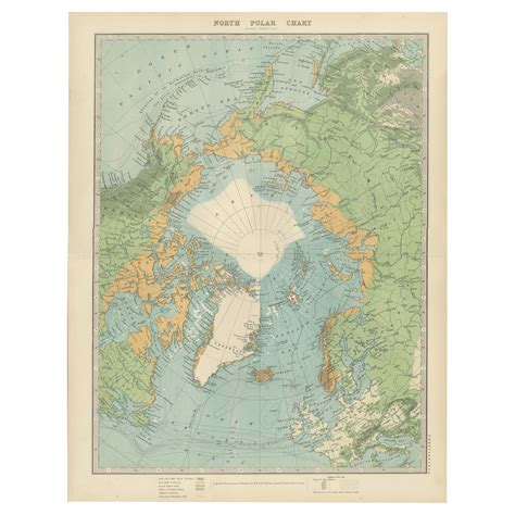 Vintage North Polar Chart Featuring Arctic Exploration Routes 1903 For