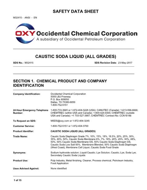 Safety Data Sheet Caustic Soda Liquid Docslib