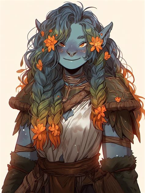 Fantasy Character Female Firbolg Standing Against Plain White