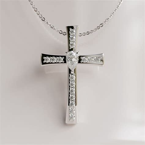 Pear Cut Moissanite Cross Pendant Necklace Forever Moissanite