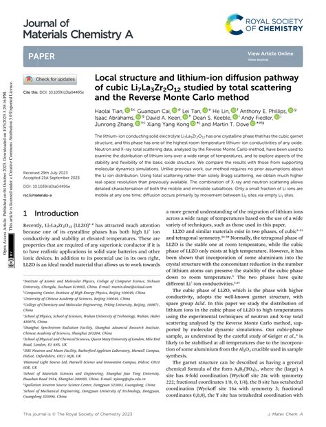 Pdf Local Structure And Lithium Ion Diffusion Pathway Of Cubic Li 7