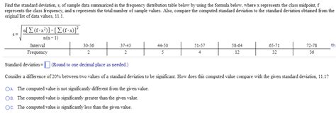solved find the standard deviation s of sample data