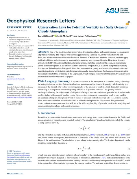 Pdf Conservation Laws For Potential Vorticity In A Salty Ocean Or