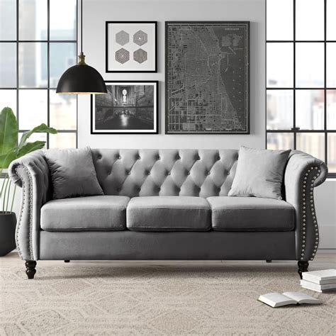 Tuanluo Mid Century 3 Seat Living Room Sofa Couch Velvet Upholstered