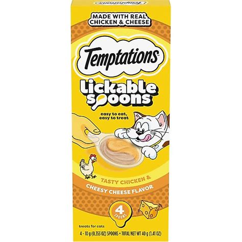 Temptations Lickable Spoons Tasty Chicken And Cheesy Cheese Cat Lickable Treats 353 Oz Spoon