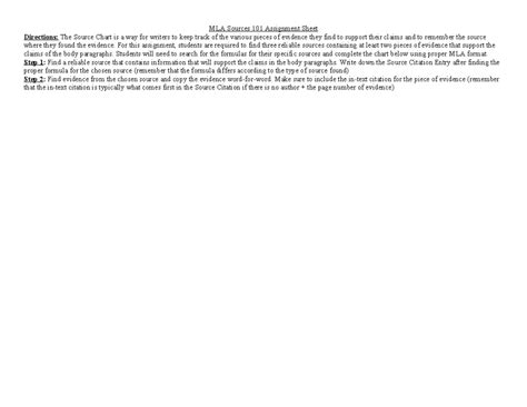 Mla Sources 101 Assignment Sheet For Tracking Evidence And Citations