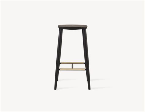 Minimal Bar Stool In Solid White Oak With Brass Foot Rests By Coolican