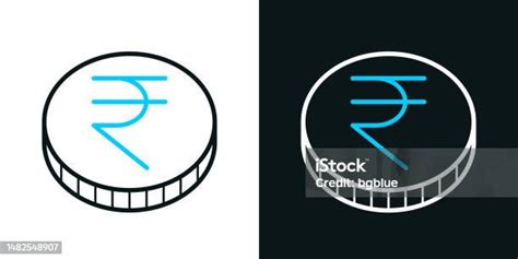 Indian Rupee Coin Bicolor Line Icon On Black Or White Background Editable Stroke Stock