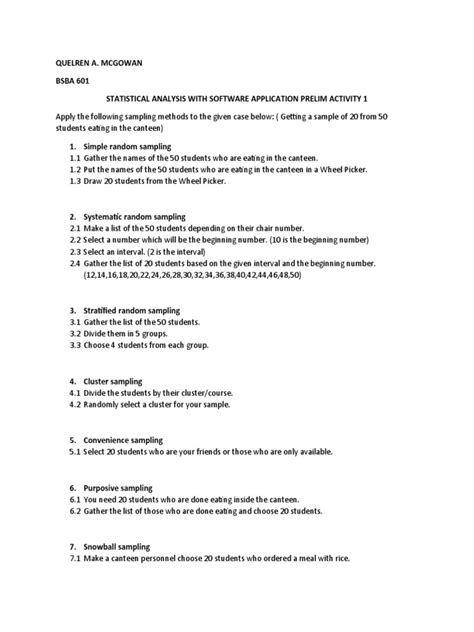 Statistical Analysis With Software Application Prelim Activity 1 Pdf
