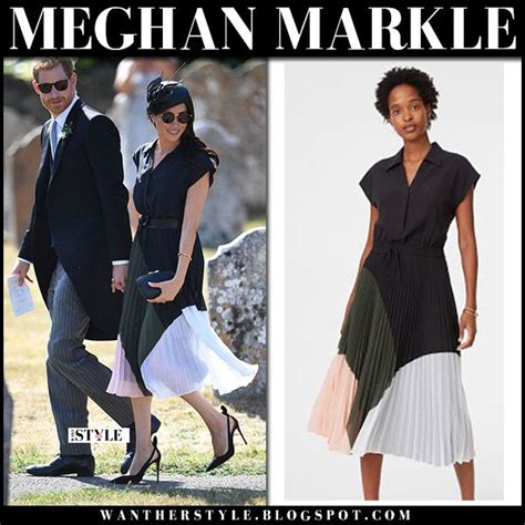 Meghan Markle In Pleated Colour Block Midi Dress At A Wedding In Surrey