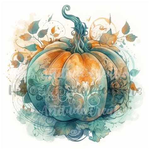 Teal And Orange Pumpkin Clip Art Fall Foliage Designs Digital