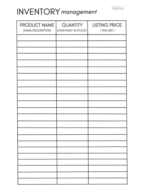 Inventory Sheet Free Printable Artofit
