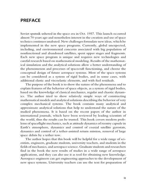 Preface 2017 Rigid Body Dynamics For Space Applications Download Free Pdf Classical