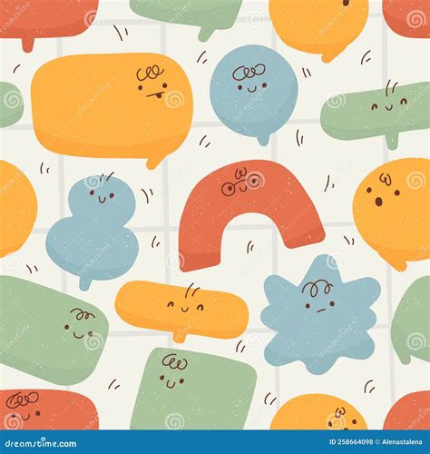 Cute Speech Bubble Character Seamless Pattern Playful Dialog Sticker Illustration Smile Face