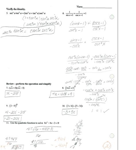 Math Classes Spring 2012 Pre Calc Answer Key To Quiz Given May 3 5 1