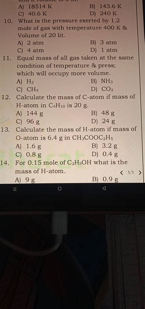 Calculate The Mass Of C Atom If Mass Of H Atom In C4 H10 Is 20 G Filo