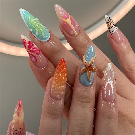 Tropical Ocean Press On Nails Summer Pastel Beach Fake Nails Sea