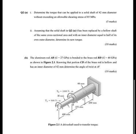 Q2 A I Determine The Torque That Can Be Applied To A Solid Shaft Of
