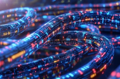 intertwined blue and red glowing data cables representing secure data