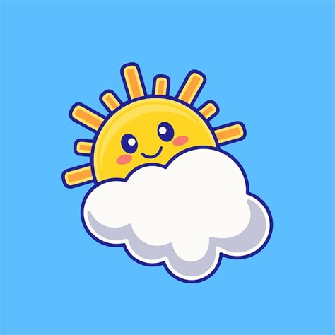 Premium Vector Cloudy Sky Cute Sun Kawaii Vector Illustrator Clipart Sticker Flat Design