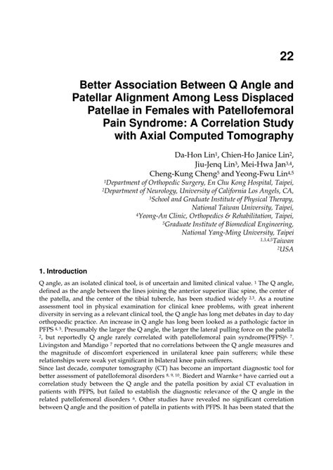 Pdf Better Association Between Q Angle And Patellar Alignment Among