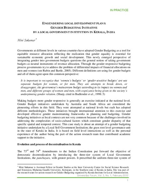 Pdf Engendering Local Development Plans Gender Budgeting Initiative By A Local Government
