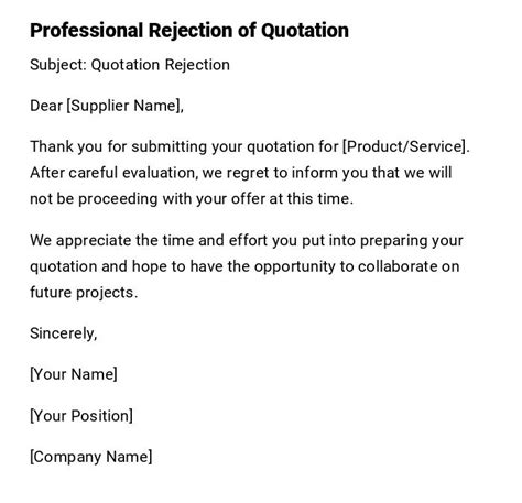 Reject Quotation Letter