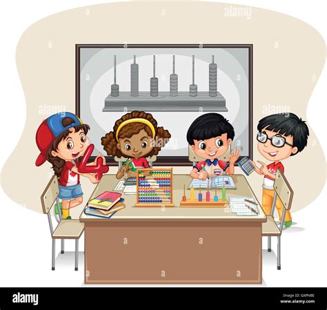 Students Learning Math In Class Illustration Stock Vector Image And Art