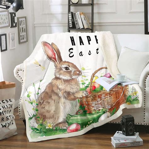 Easter Rabbit Throw Blanket Cute Rabbit Print Blanket Happy Easter