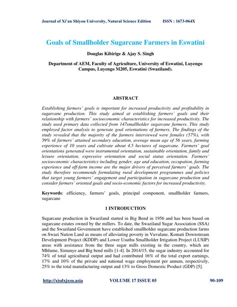 Pdf Goals Of Smallholder Sugarcane Farmers In Eswatini