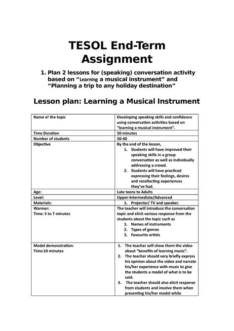 Draft Assignment Tesol End Term Assignment 1 Plan 2 Lessons For