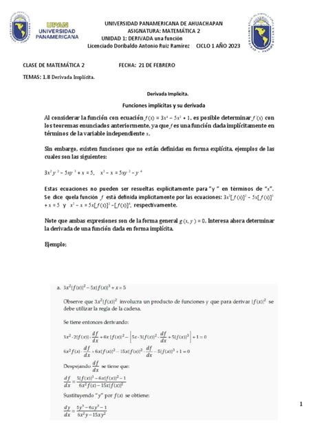 Derivada Implicita Clase Mate 2 210223 Pdf Derivado Ecuaciones
