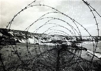 View Of A Line Of Barbed Wire Laid Out Above A Beach And Below Cliffs