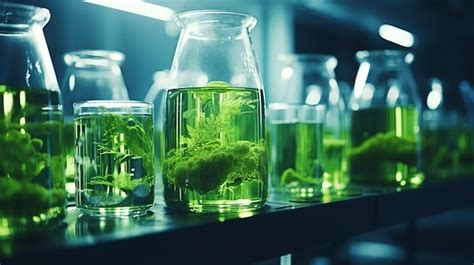 Premium Ai Image Green Test Tubes With Green Leaves In Laboratory