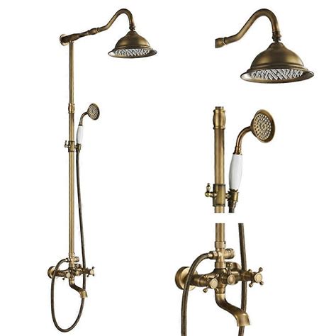 Classic Antique Brasss Bathroom Tub Shower Set With Ceramics Handshower